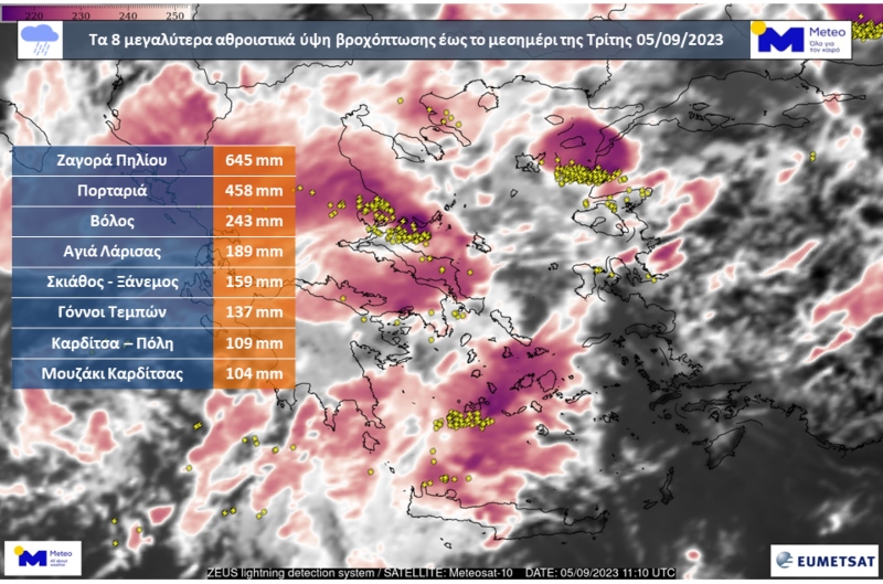 Ρεκόρ βροχής στο Πήλιο από την κακοκαιρία Daniel - Οι περιοχές που ...