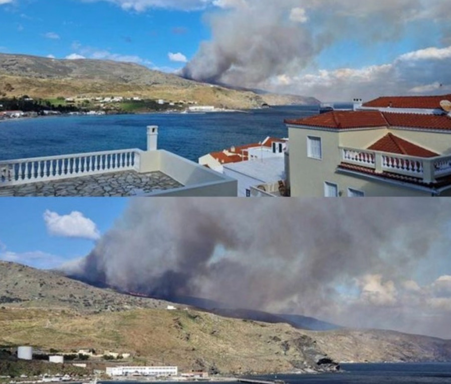 Εκτός ελέγχου η φωτιά στην Άνδρο - Επιχειρούν εναέρια μέσα (Βίντεο)